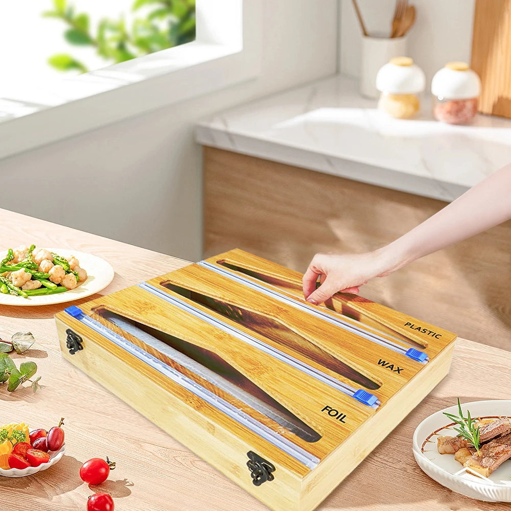 Kitchen Wrap Storage 2 in 1 Cling Film Dispenser Cutter Holds Foil Kitchen Wrap Storage 2 in 1 Cling Film Dispenser Cutter Holds Foil